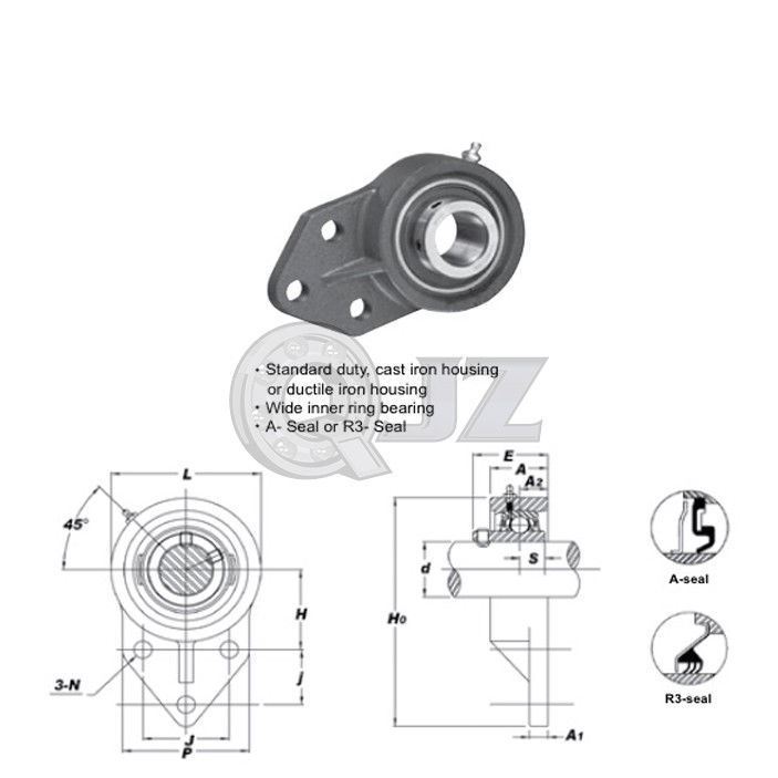 35 mm 3-Bolt Flange Bracket Units Cast Iron UCFB207 Mounted Bearing ...