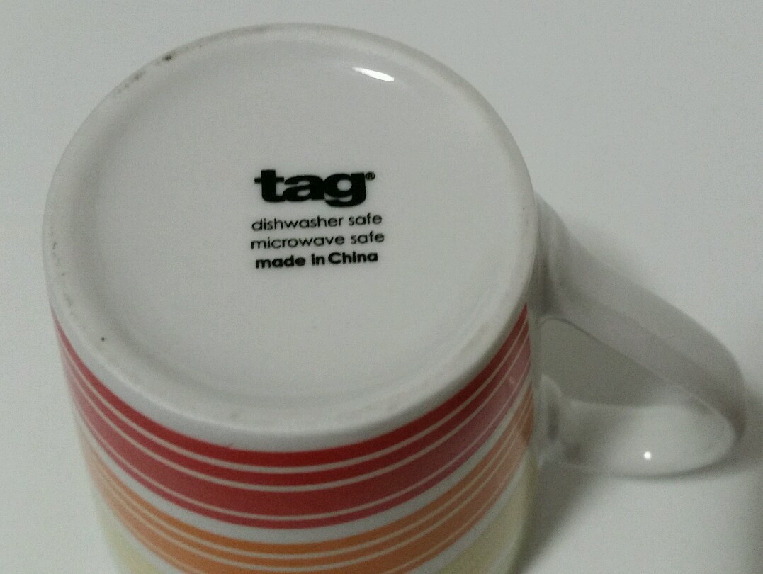 Vintage Two TAG Coffee Cups Mugs Horizontal Stripes Green Yellow Orange ...