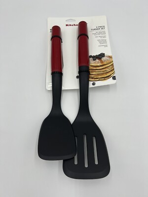Kitchenaid 2 Piece Turner Set Short Slotted Turner Empire Red Black ...