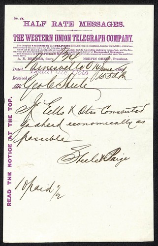 Western Union Telegraph "Half Rate Message" Leadville, CO 1880 Receipt ...