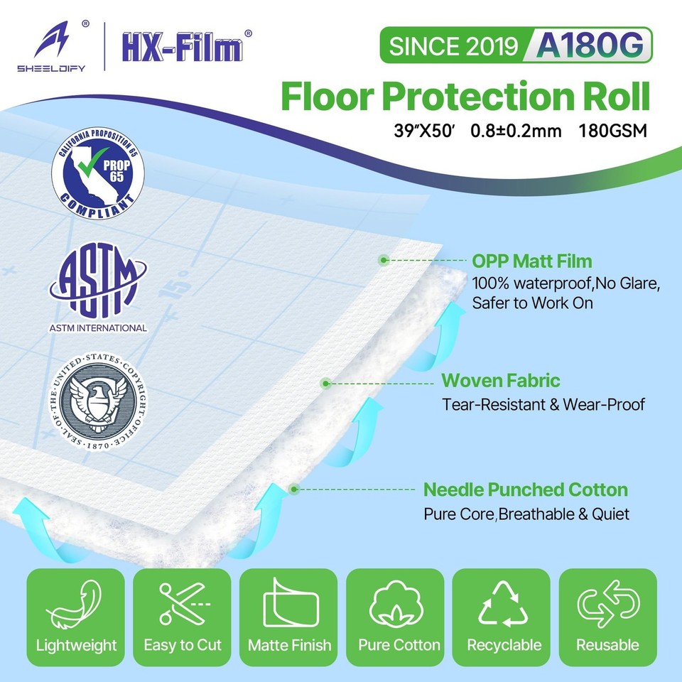 39" x50' Heavy-Duty Floor Protection | Construction Grade Carpet ...