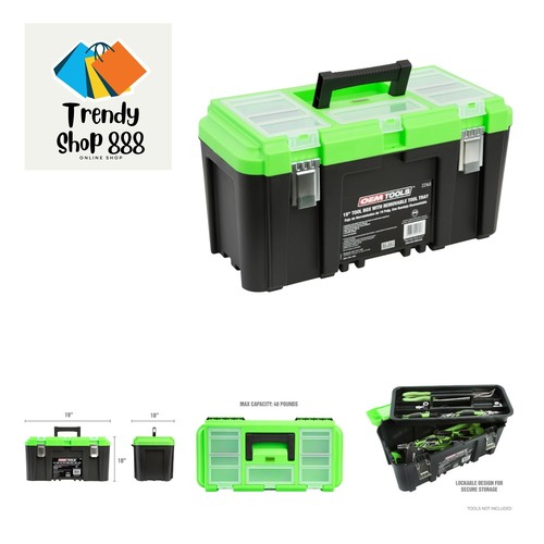 19" Toolbox with Removable Tray, Large Plastic Tool Box With Handle ...