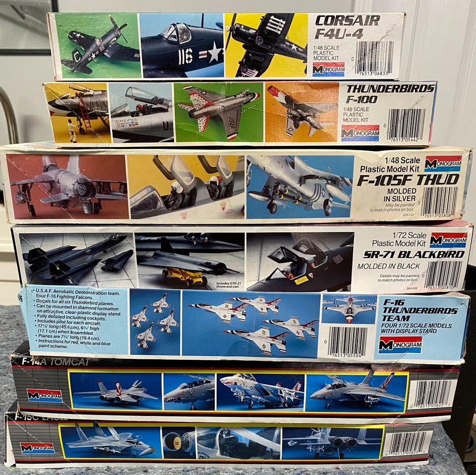 7 Vintage 1:48 1:72 Scale Model Kit BOXES ONLY F-14 F-15 F-16 SR-71 ...