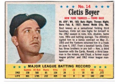 1963 Post #14, Cletis "Clete" Boyer, New York Yankees, EXMT | eBay