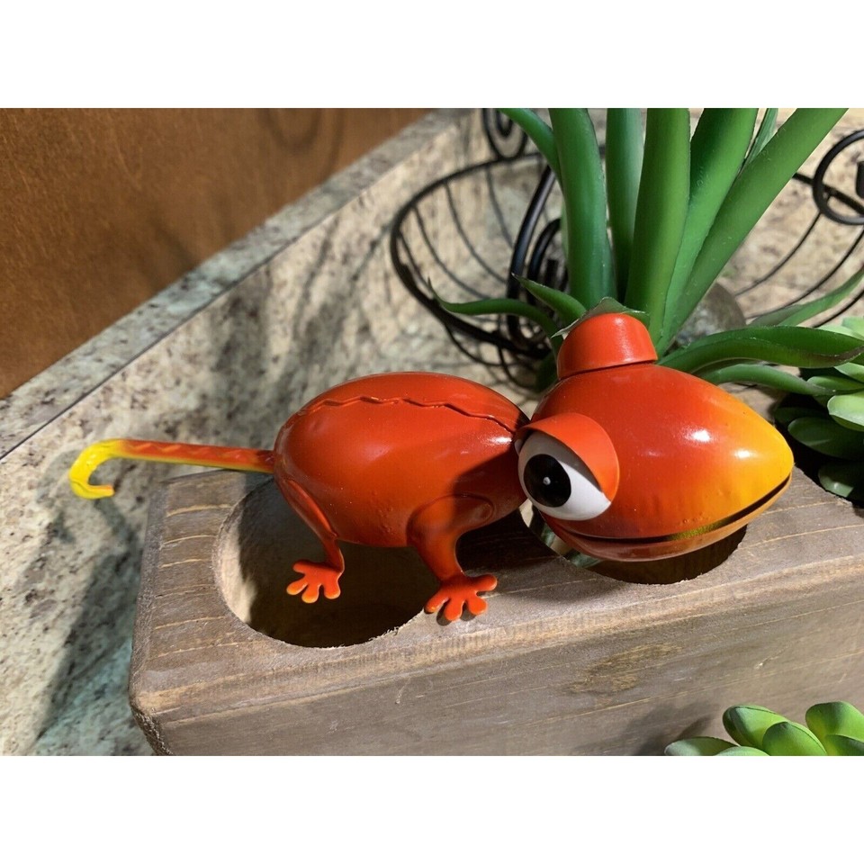 Whimsical Red Metal Gecko Lizard Figurine With Spring Head & Curled ...