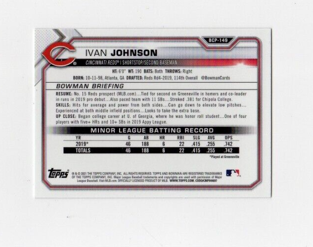 2021 Bowman Chrome Ivan Johnson #BCP-149 Mojo 1st Bowman Cincinnati ...