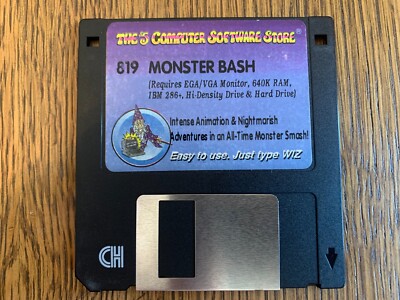 MONSTER BASH GAME PC MS-DOS COMPUTER 3.5" INCH FLOPPY DISK(S) NEAR MINT ...
