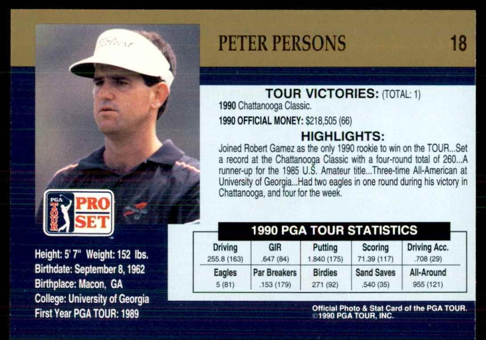 1990 Pro Set Peter Persons Golf Cards #18 | eBay