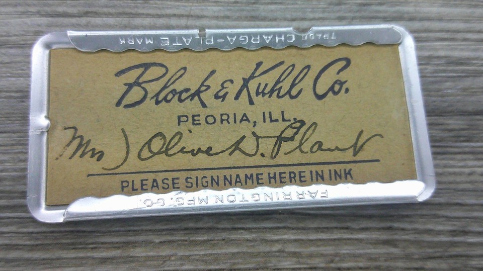 very early charga plate credit card Block & Kohl Peoria, Ill leather ...