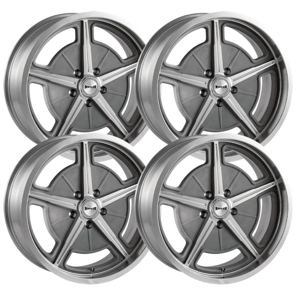 (Set-4) Ridler 605 18x9.5 + 18x8 5x4.75 0mm Staggered Grey Wheels Rims ...