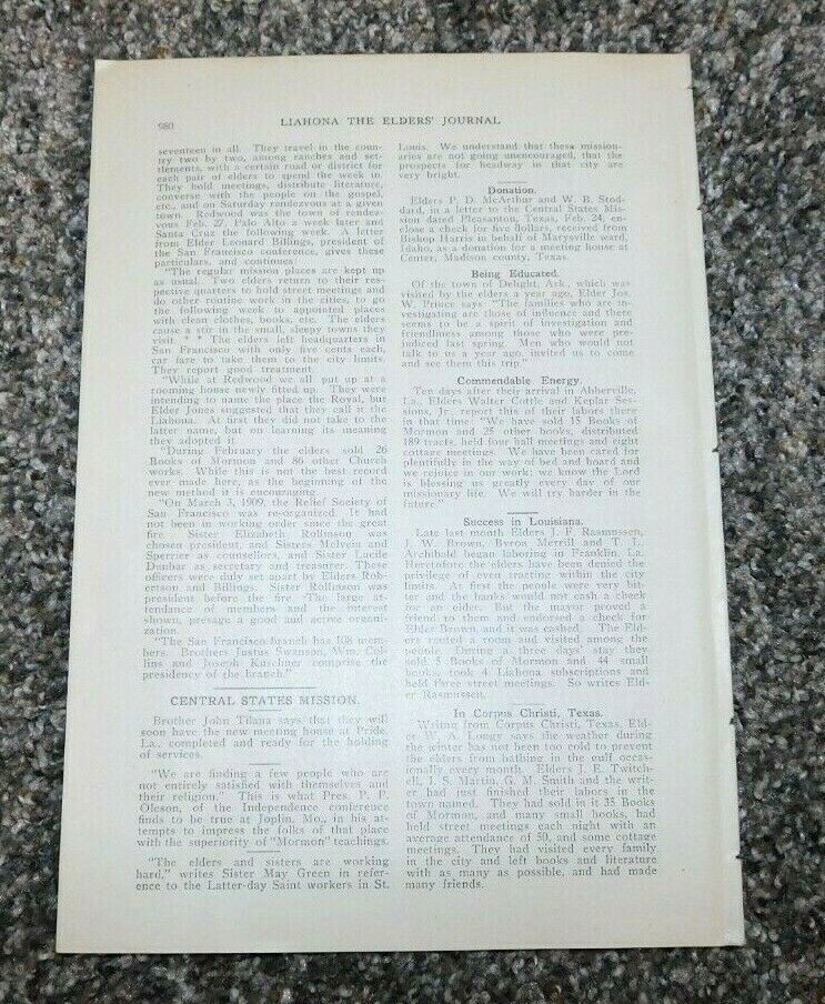 LIAHONA THE ELDERS JOURNAL March 20, 1909 Mormon LDS Magazine Missions ...