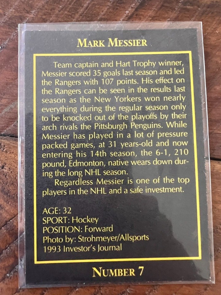 1993 Investor's Journal Mark Messier #7 New York Rangers HOF | eBay