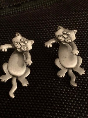 Vintage Pewter Cat Pin Earring Set Marked JJ Cats 80s Jonette Jewelry ...