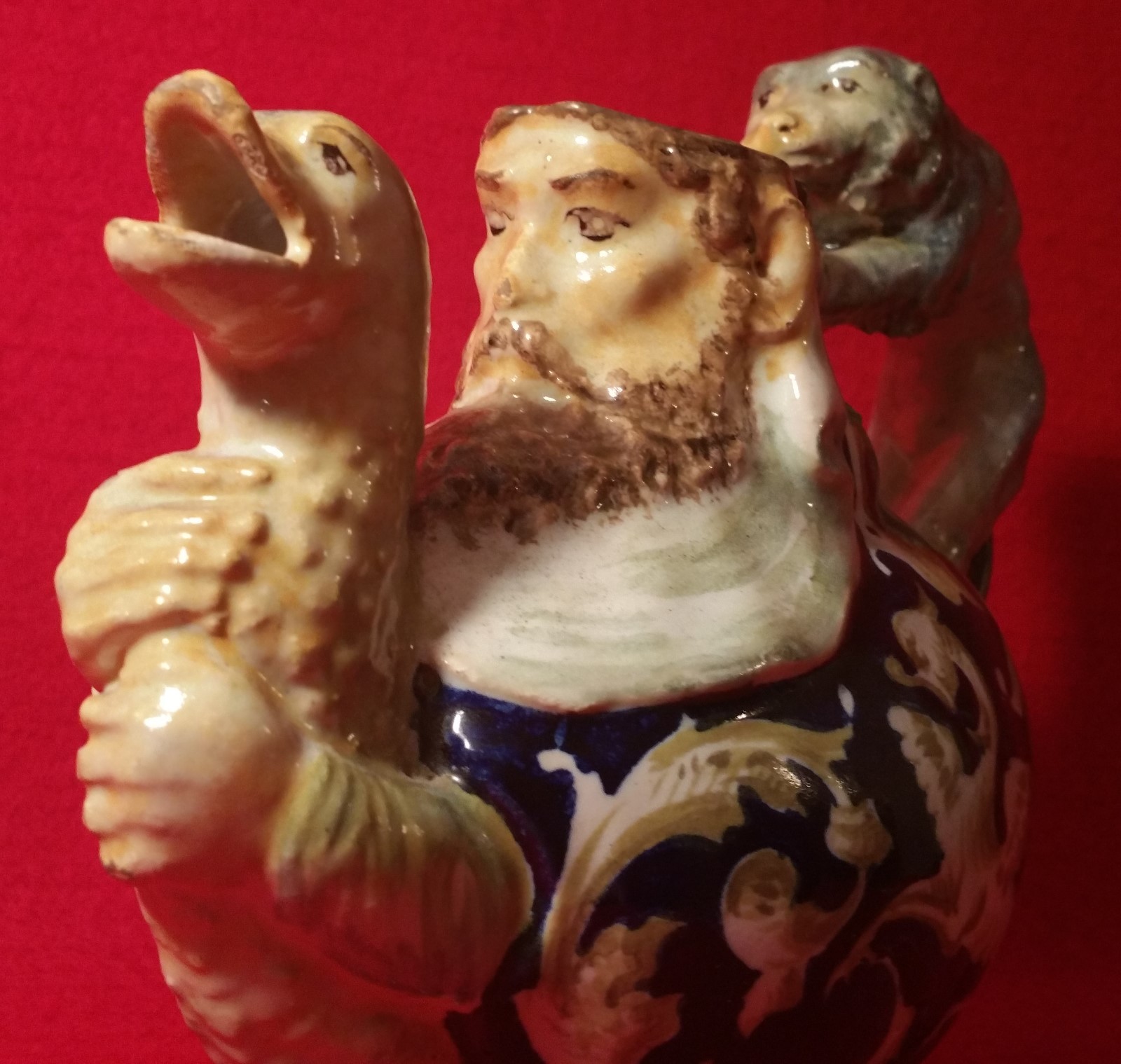 GROTESQUE ostrich teapot antique french faience gien majolica monkey ...