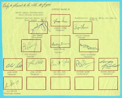 SCOTTISH LEAGUE XI 1959 RARE ORIGINAL AUTOGRAPH PAGE 12 X SIGNATURES ...