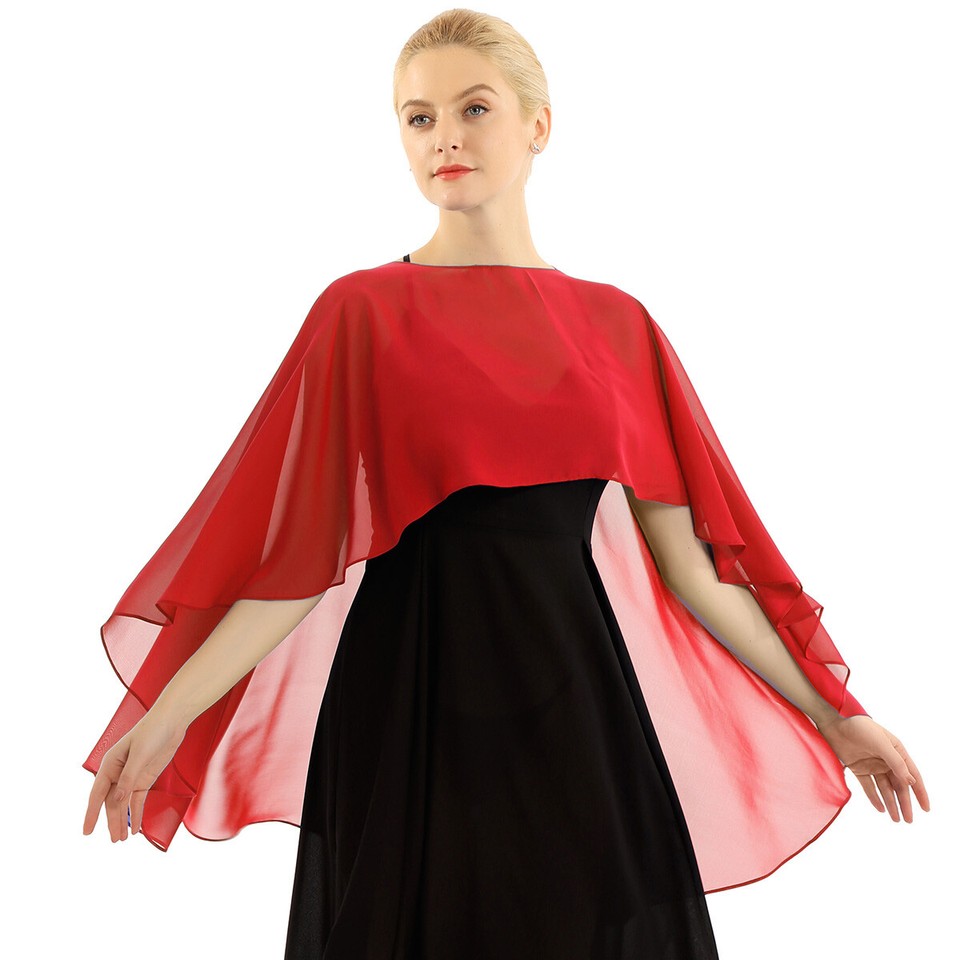 Women Chiffon Shawl Cape High-Low Tops Capelet Bridal Wedding Wraps ...