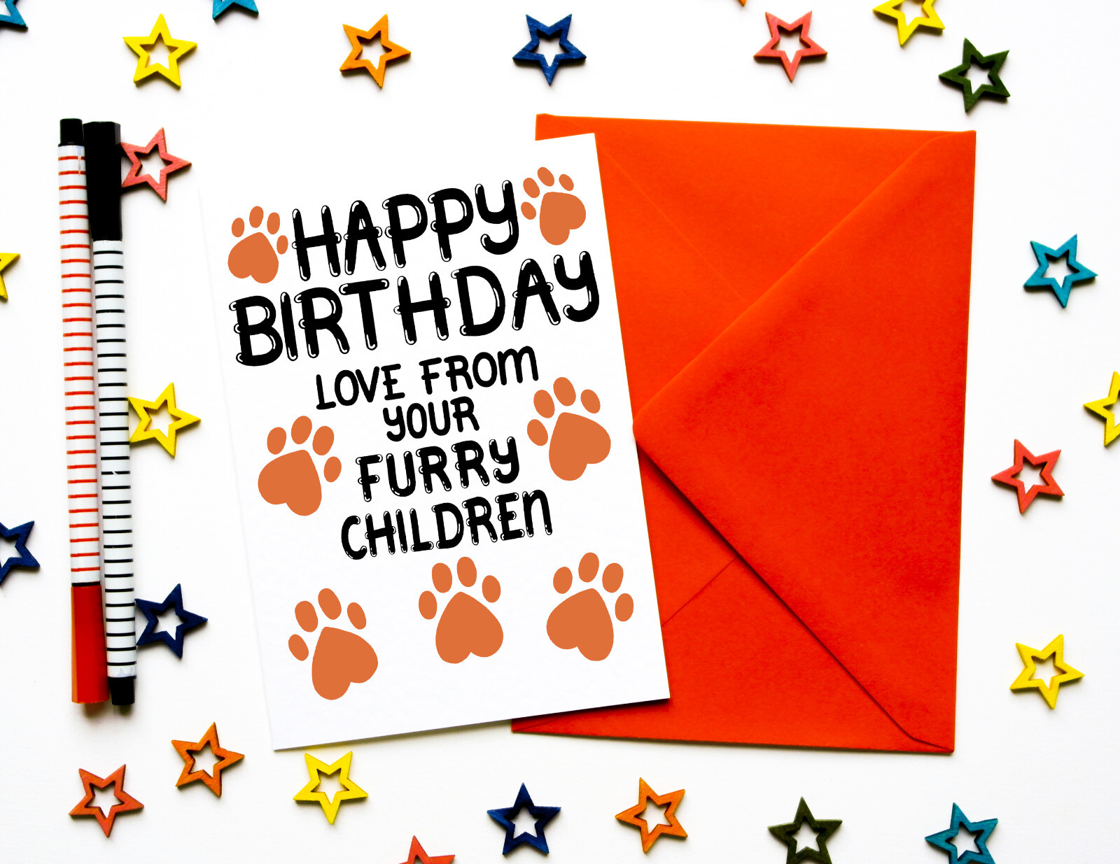 Furry Children Birthday Card Dad Mum Love from Dog Cat Fluffy Kids Fur ...