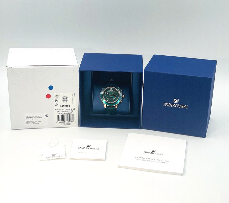 Swarovski Octea Lux Chrono Watch Green Leather Rose Gold Swiss Made ...