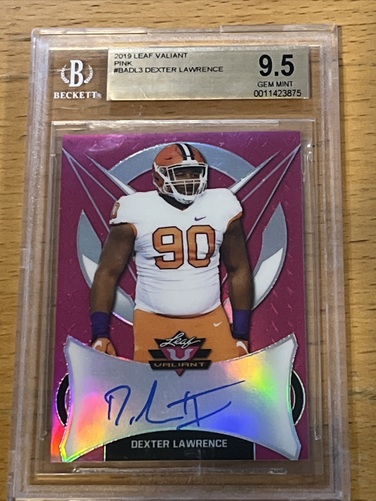 2019 Leaf Valiant Pink Rookie Auto 6/15 BGS 9.5/10 Dexter Lawrence RC ...