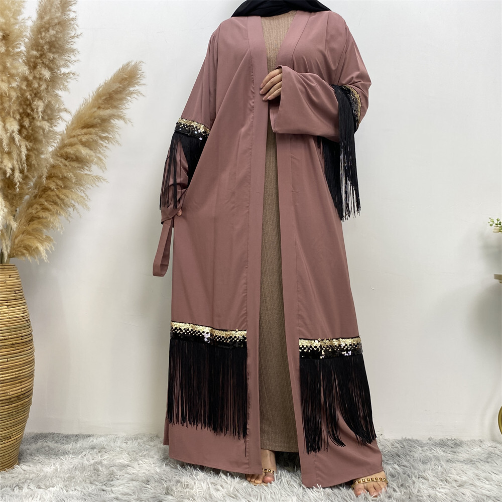 Muslim Women Open Kimono Abaya Cardigan Dress Tassel Robe Arab Dubai ...