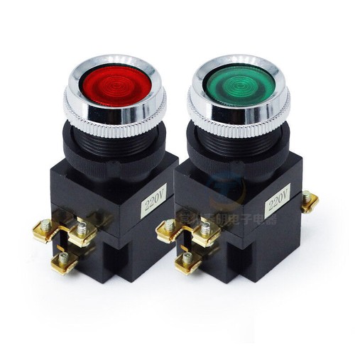 220V Red/Green LED Momentary Push Button Llluminated Switch 25MM SPDT ...