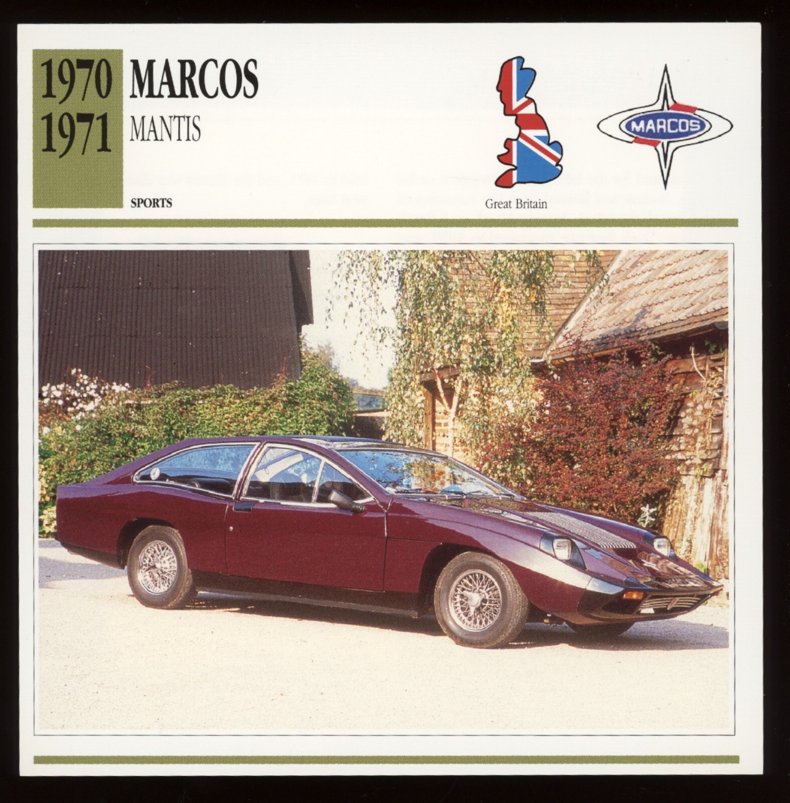 1970 1971 Marcos Mantis Classic Cars Card | eBay