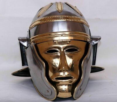 Halloween Medieval Roman Helmet 18GA With Brass Men's Face Plate Knight ...