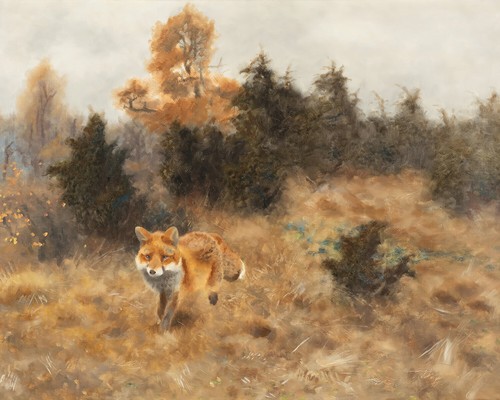 Antique Fox in Autumn Landscape Painting Giclee Print on Fine Art Paper ...
