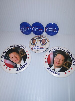 2000 AL GORE JOE LIEBERMAN campaign pin pinback button political ...