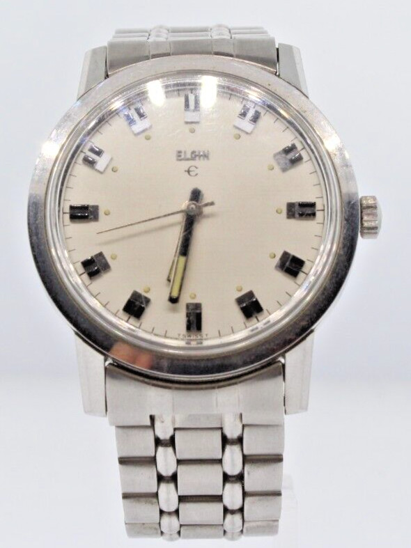 Elgin White Dial Stainless Steel Mens Watch - Gem