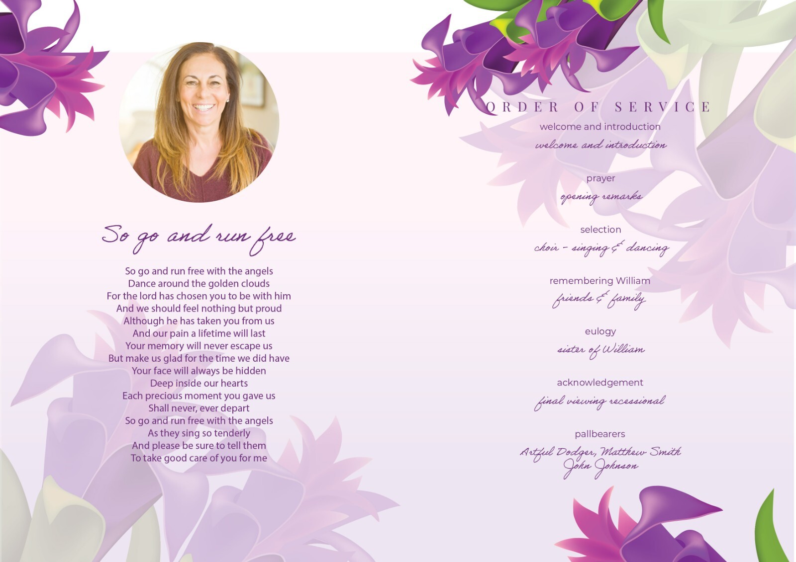 Our Floral Themed Funeral Order Of Service Personalised A5 Premium Card ...