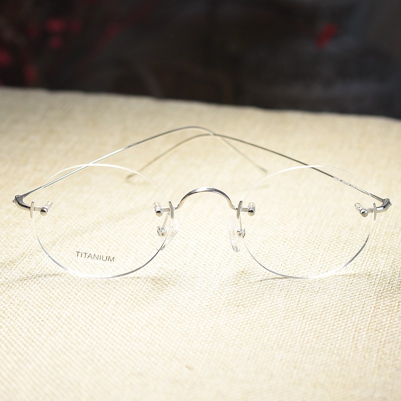 Titanium Rimless eyeglasses Steve Jobs Men's Round eyewear clear ...