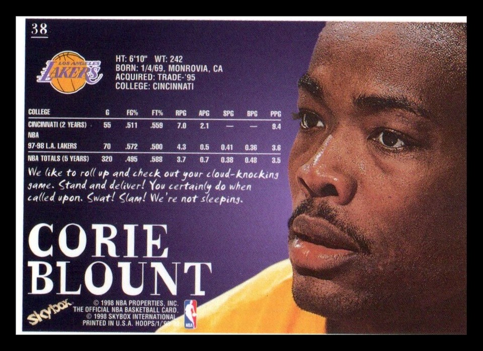 1998-99 Hoops #38 Corie Blount NBA Basketball L.A. Lakers | eBay