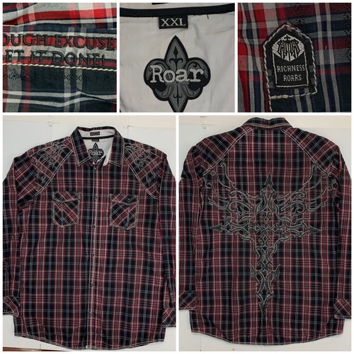 ROAR Embroidered Long Sleeve Button Shirt Mens XXL Strength Refined | eBay