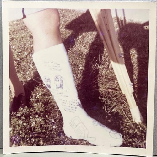 Foot Leg Signed Cast and Crutch Out of Frame Vintage Snapshot Photo ...