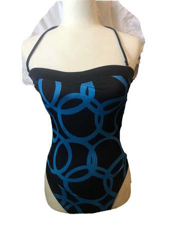 Vintage Anne Klein Chain One Piece Swim Suit Size 10 Women's Blue Print ...