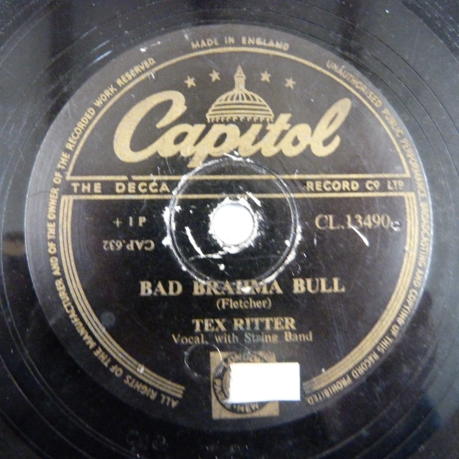 78rpm TEX RITTER blood on the saddle / bad brahma bull, CAPITOL CL ...