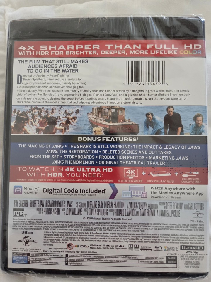 Jaws [New 4K UHD Blu-ray] With Blu-Ray, 4K Mastering Factory Sealed ...