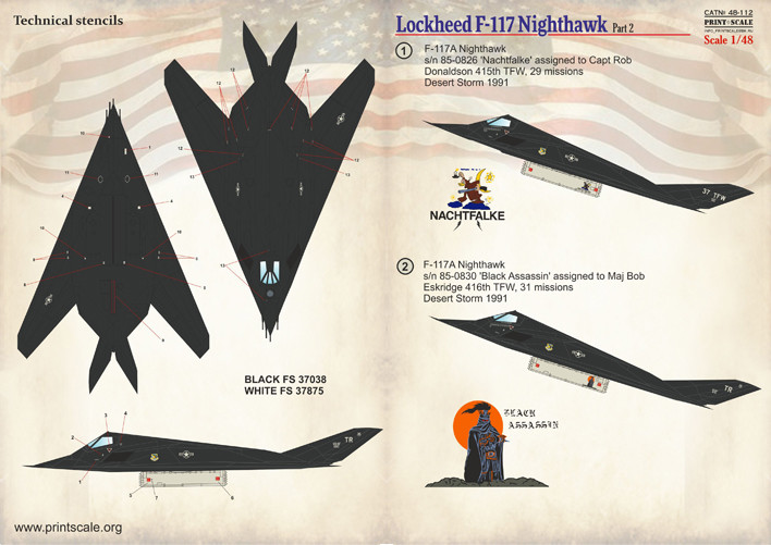 Print Scale 48-112 1/48 scale Decal for airplane Lockheed F-117 ...