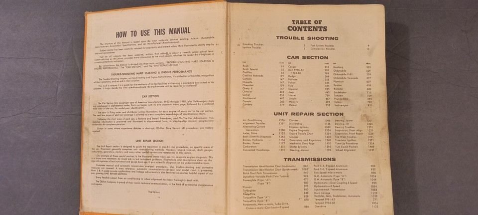 1968 Chilton's Auto Repair Manual American Cars 1960-1968 Muscle Car ...