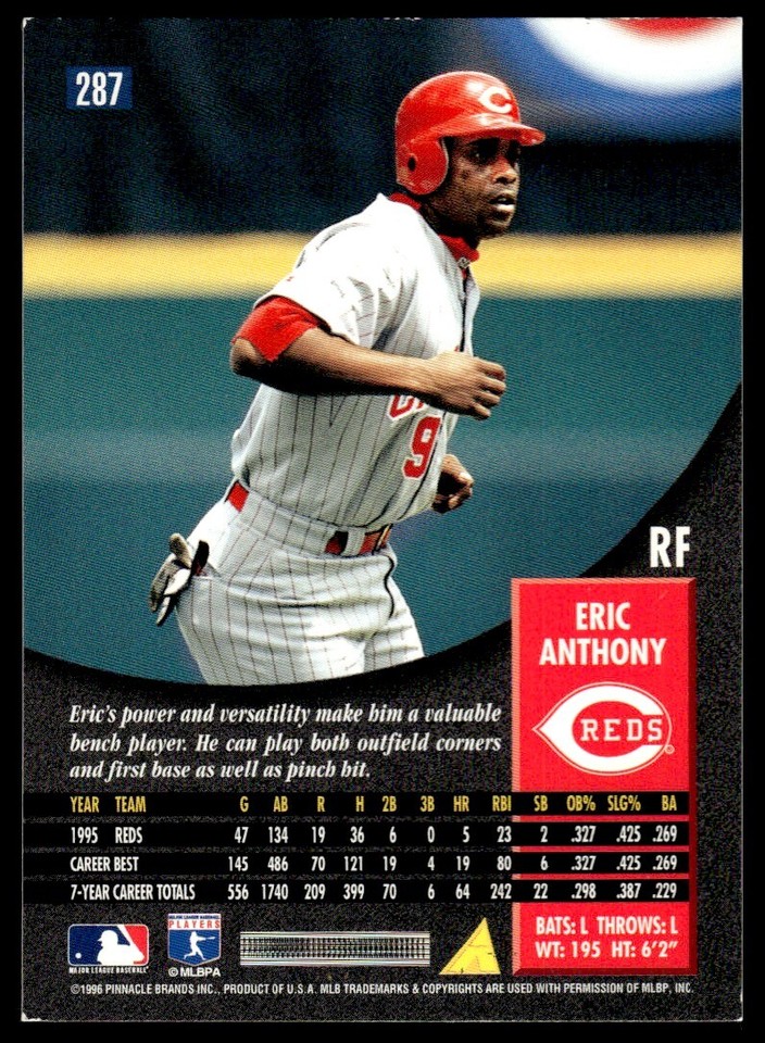 1996 Pinnacle Foil Eric Anthony Cincinnati Reds #287 | eBay