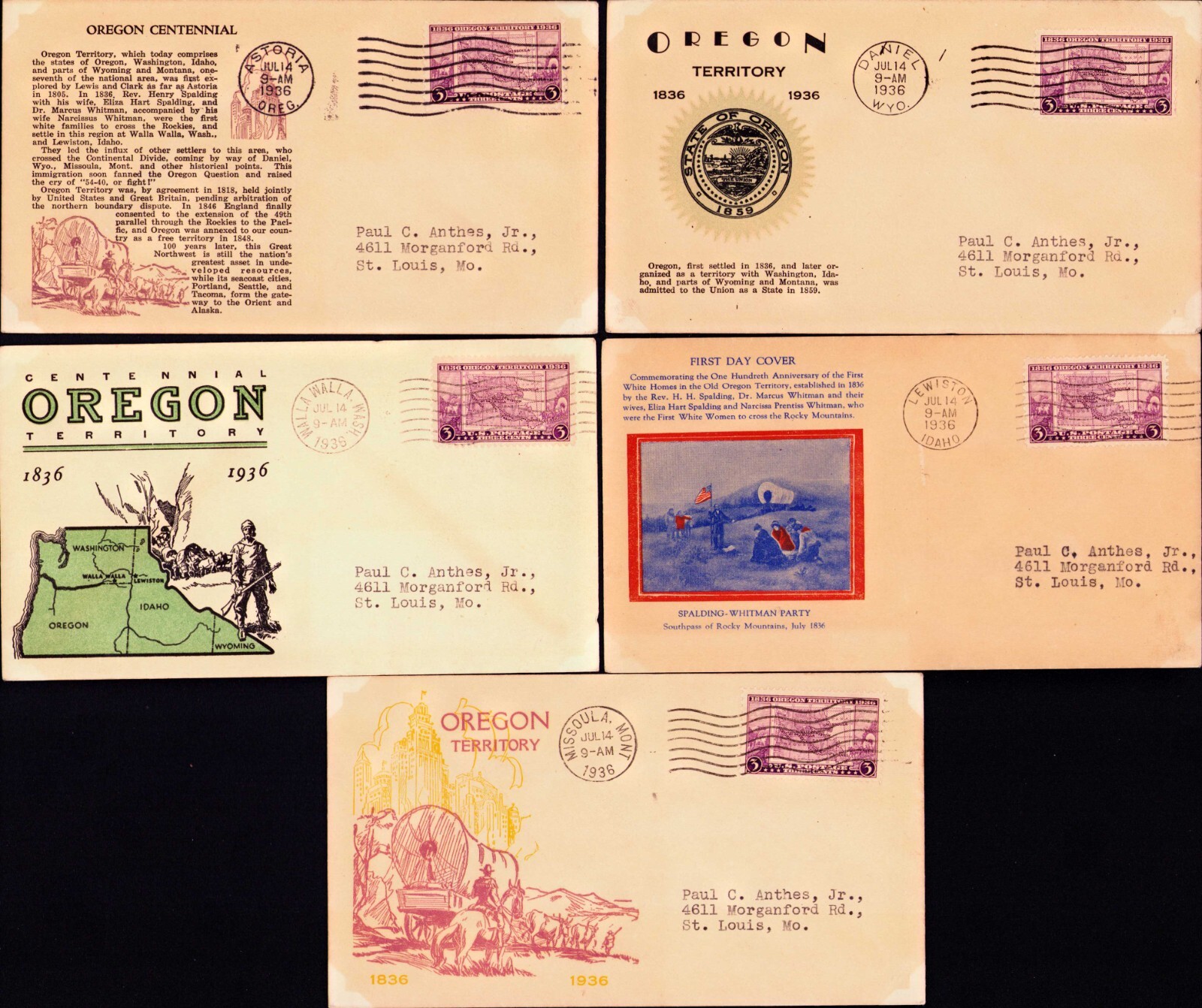 5 Different Cachets & Cities #783 FDC Oregon Territory 1936 No ...