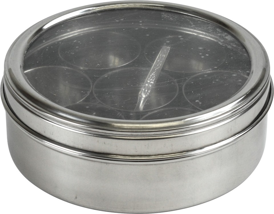 Authentic Indian Spice Box Tin | Masala Dabba 19cm Spices Storage ...