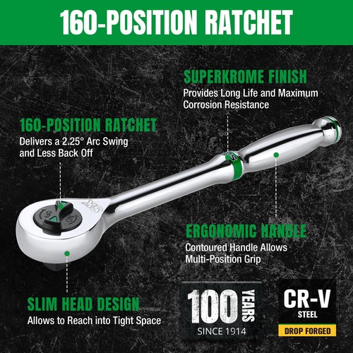 SK 1/4" Drive Ratchet Handle, 160-Position 2 Pawl Ratchet, Premium CR-V ...