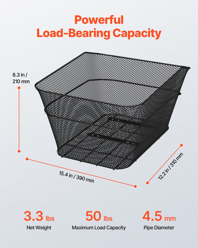 Durable Rear Bike Basket - Sturdy Wire Mesh Bicycle Basket with Cargo ...