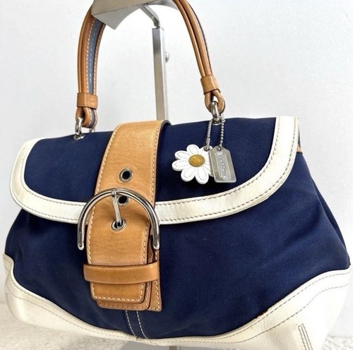 Coach 4432 vintageSoho Daisy Blue canvas white leather bag | eBay