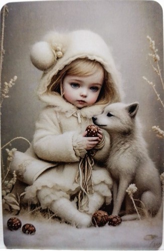 Swap cards Modern playing card back Sweet little Girl and Fox | eBay