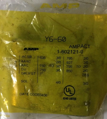 TE CONNECTIVITY AMPACT WEDGE CONNECTOR, 795 SERIES, 0-500KV, Y6-60, 1 ...