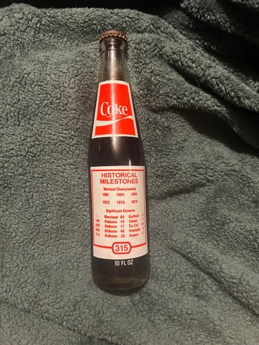 Paul "Bear" Bryant Crimson 315 Wins Tide Commemorative Coca Cola Bottle ...