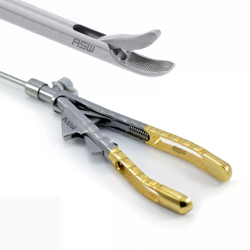 Laparoscopic Needle Holder Curved Right Jaw 5mm Gold Handle SS Surgical ...